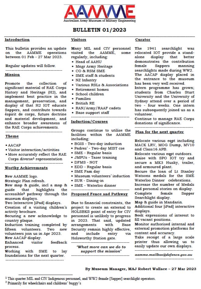 Army Museum of Military Engineering (AAMME) Bulletin – Royal Australian ...